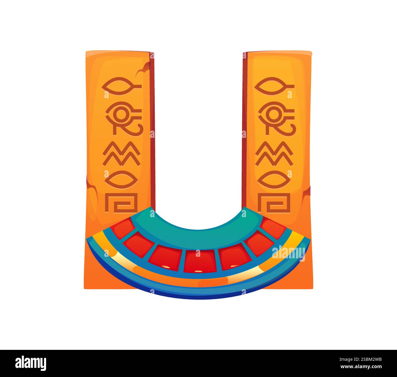 Cartoon Egyptian font stone columns U letter. Ancient civilization ...