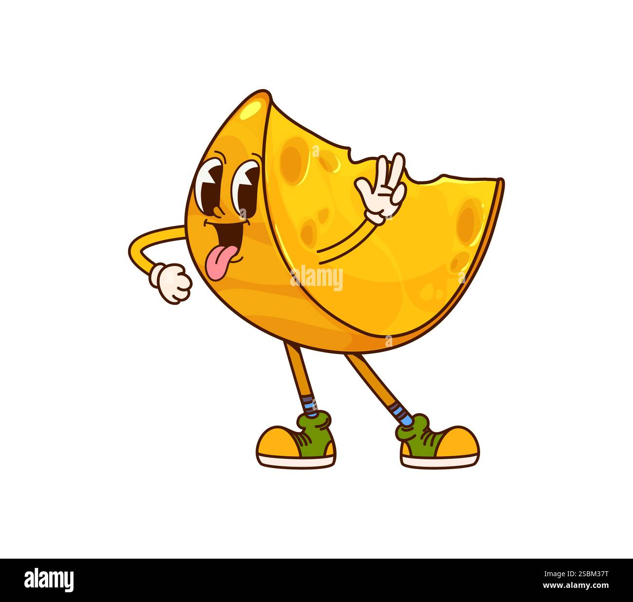 Groovy cartoon cheese character with funny face and silly smile, vector ...