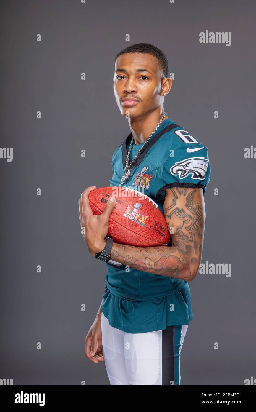 Philadelphia Eagles' DeVonta Smith (6) poses for a portrait at NFL football Super Bowl 59 ...