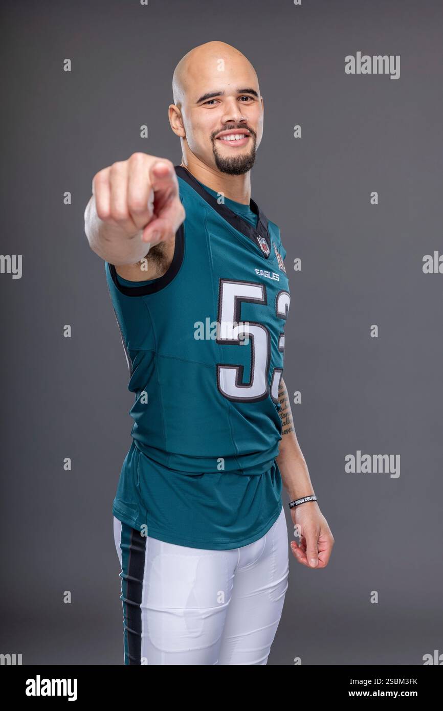 Philadelphia Eagles' Zack Baun (53) poses for a portrait at NFL football Super Bowl 59 Opening ...