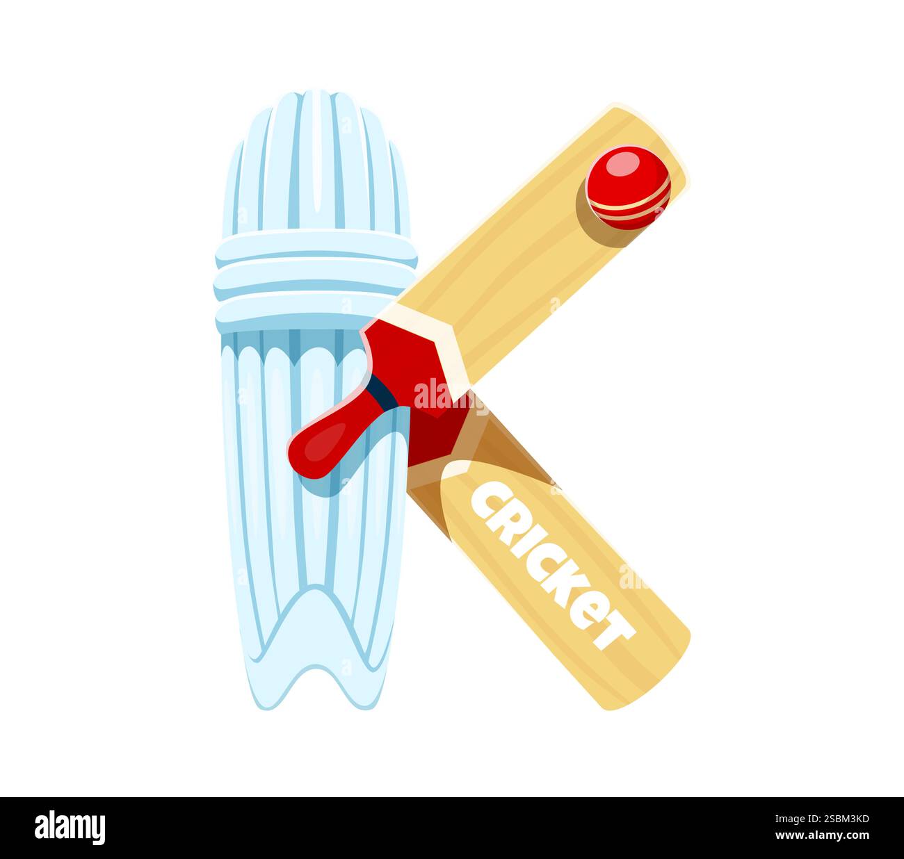 Cartoon letter K styled as cricket equipment, featuring wooden bat, red ...