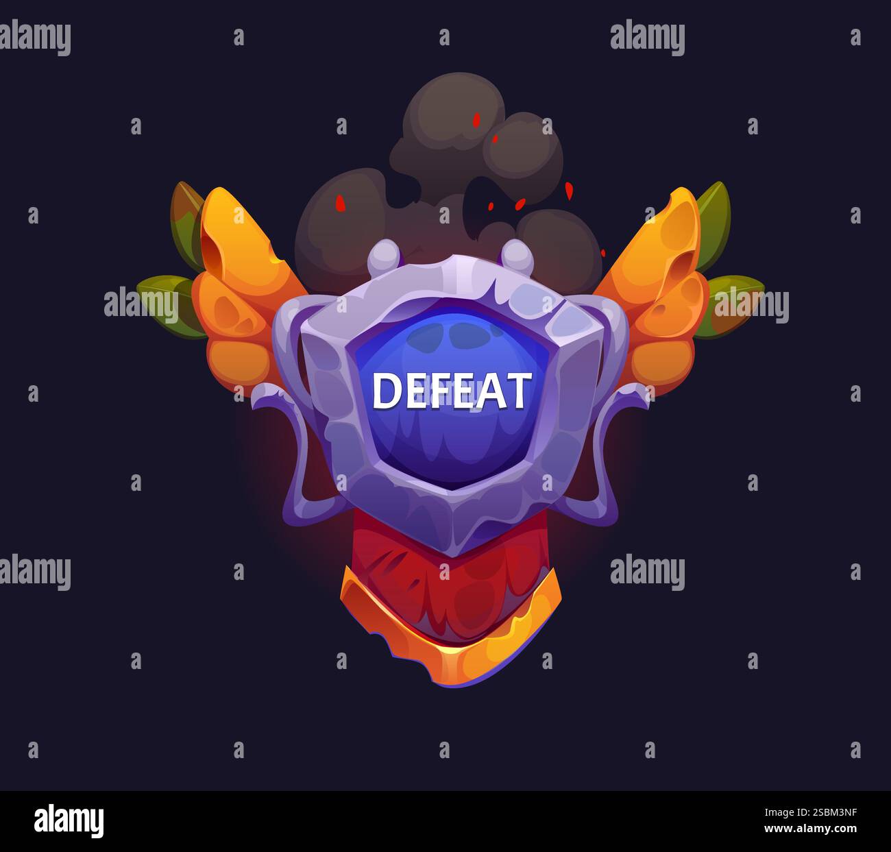 Defeat game icon or badge, gui fantasy arcade final banner. Vector ...