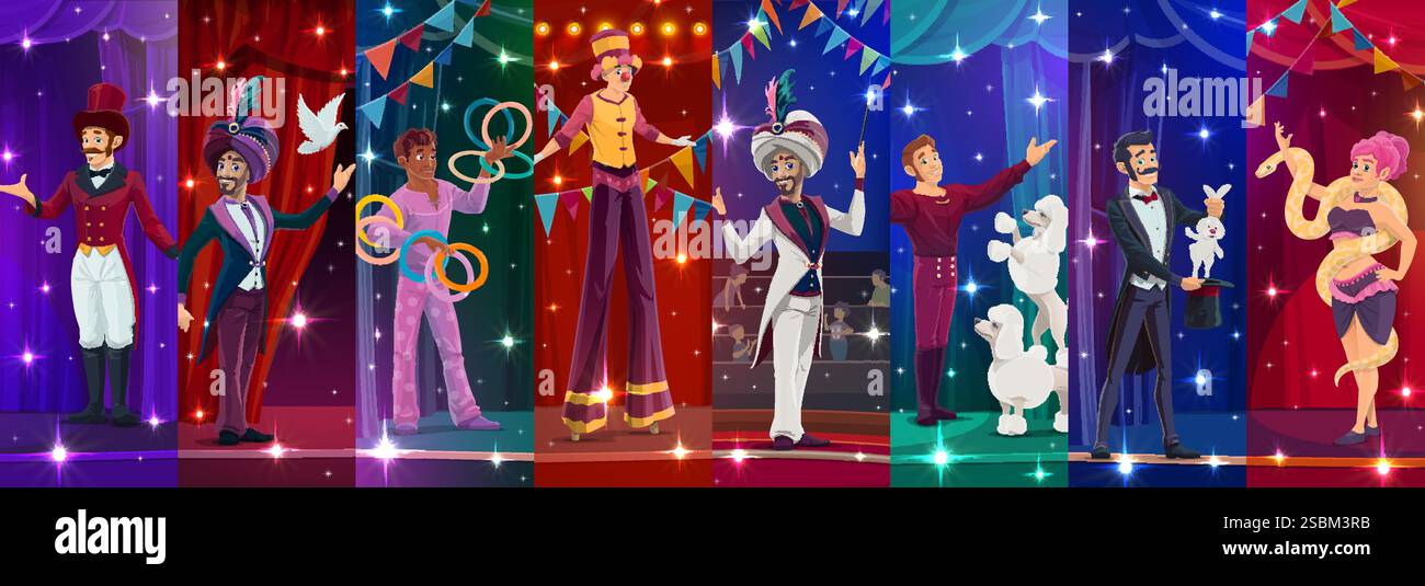 Cartoon circus performer characters collage, vector carnival artists ...