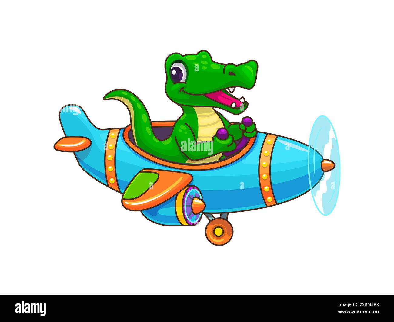 Cartoon crocodile pilot on plane, funny animal aviator in toy airplane ...