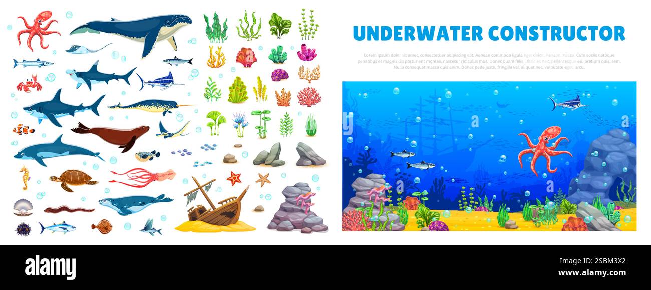 Underwater landscape constructor, arcade game asset featuring marine ...