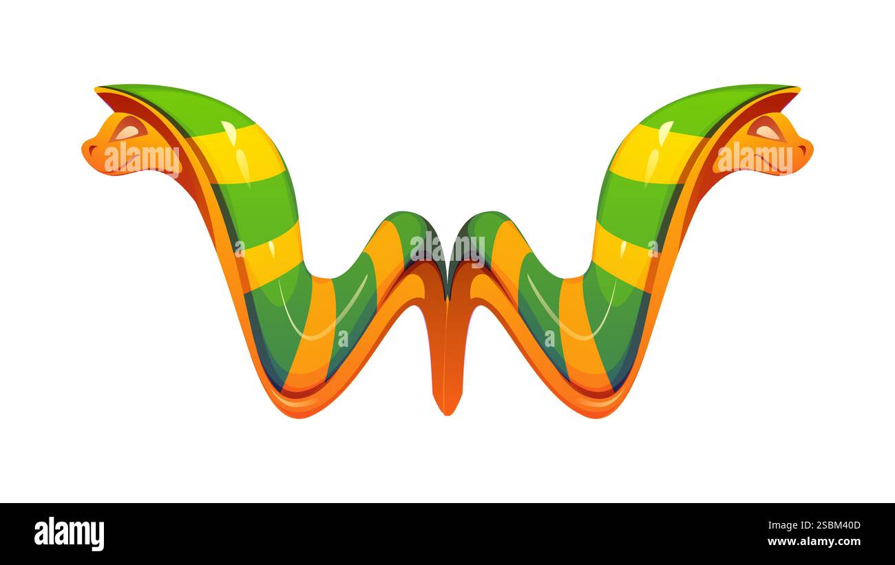 Cartoon Egyptian font golden snake W letter. Egyptian mythology latin ...