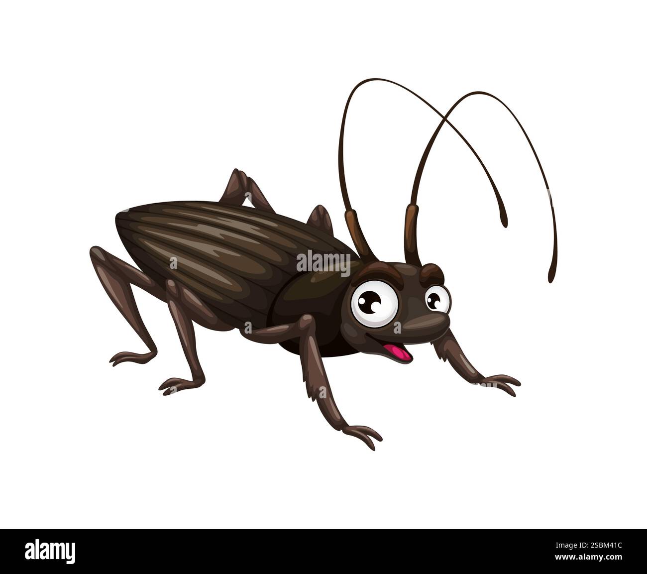 Cartoon funny beetle barbel character with long antennae and cheerful ...