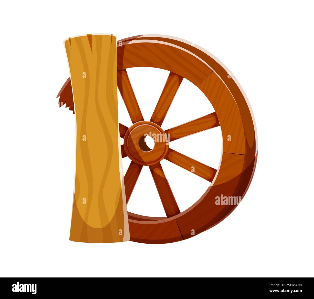 Letter D composed of a wooden log and wagon wheel, embodying cowboy ...
