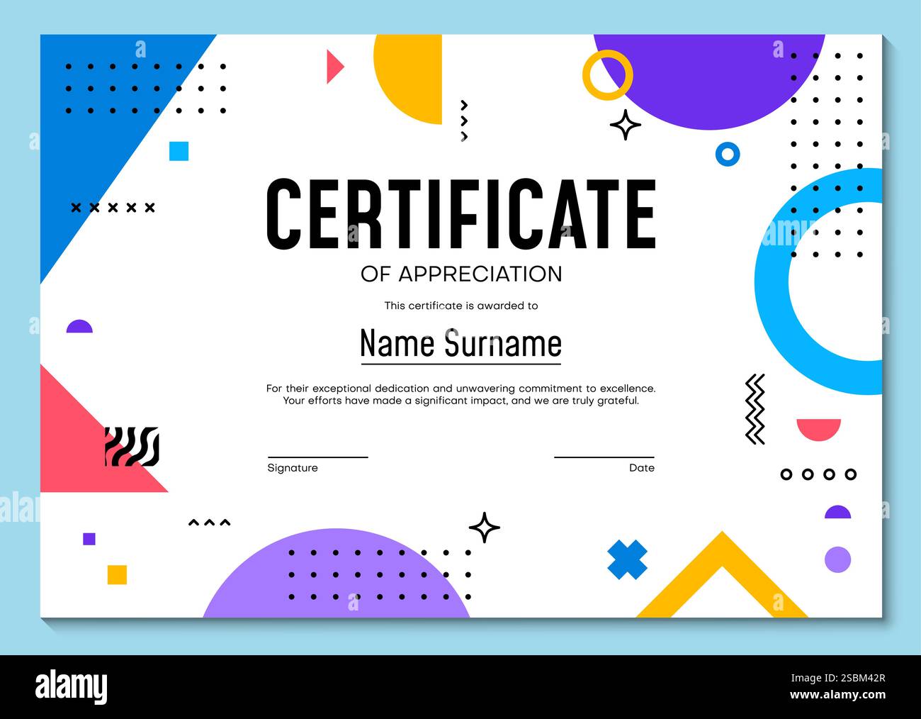 Certificate of appreciation template with abstract geometric Memphis ...