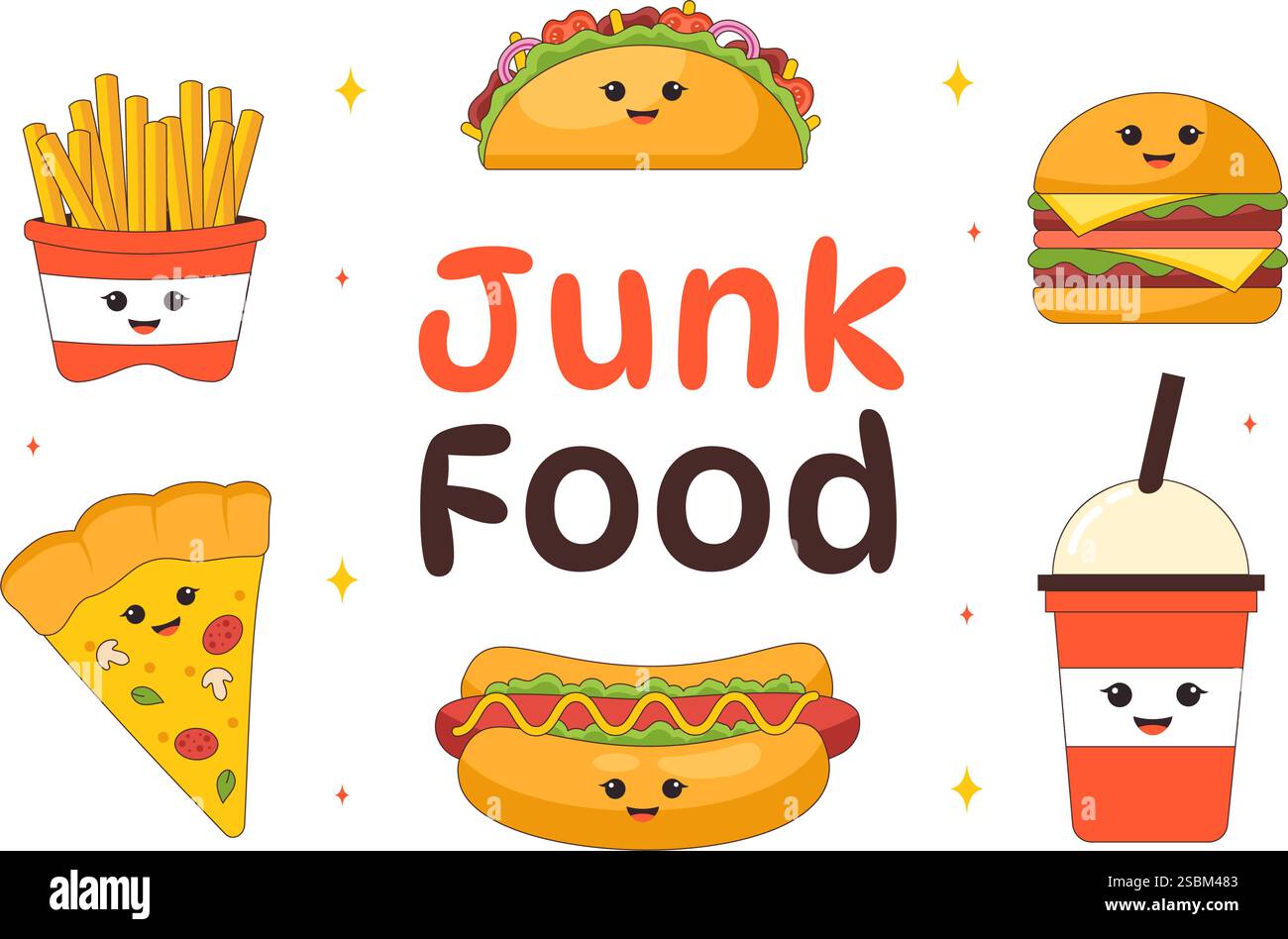 Junk Food Vector Illustration featuring Fast Food Meals such as French ...