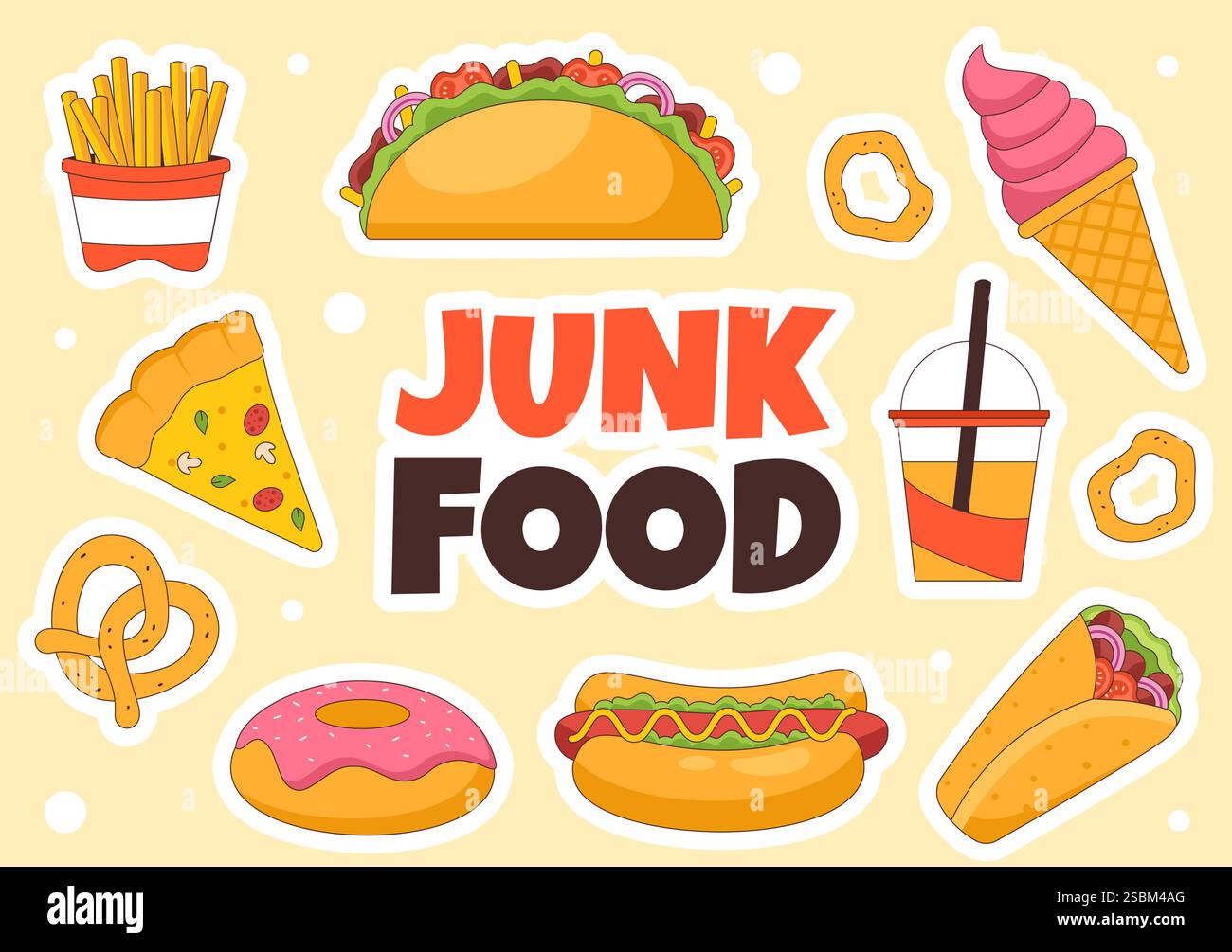 Junk Food Vector Illustration featuring Fast Food Meals such as French ...