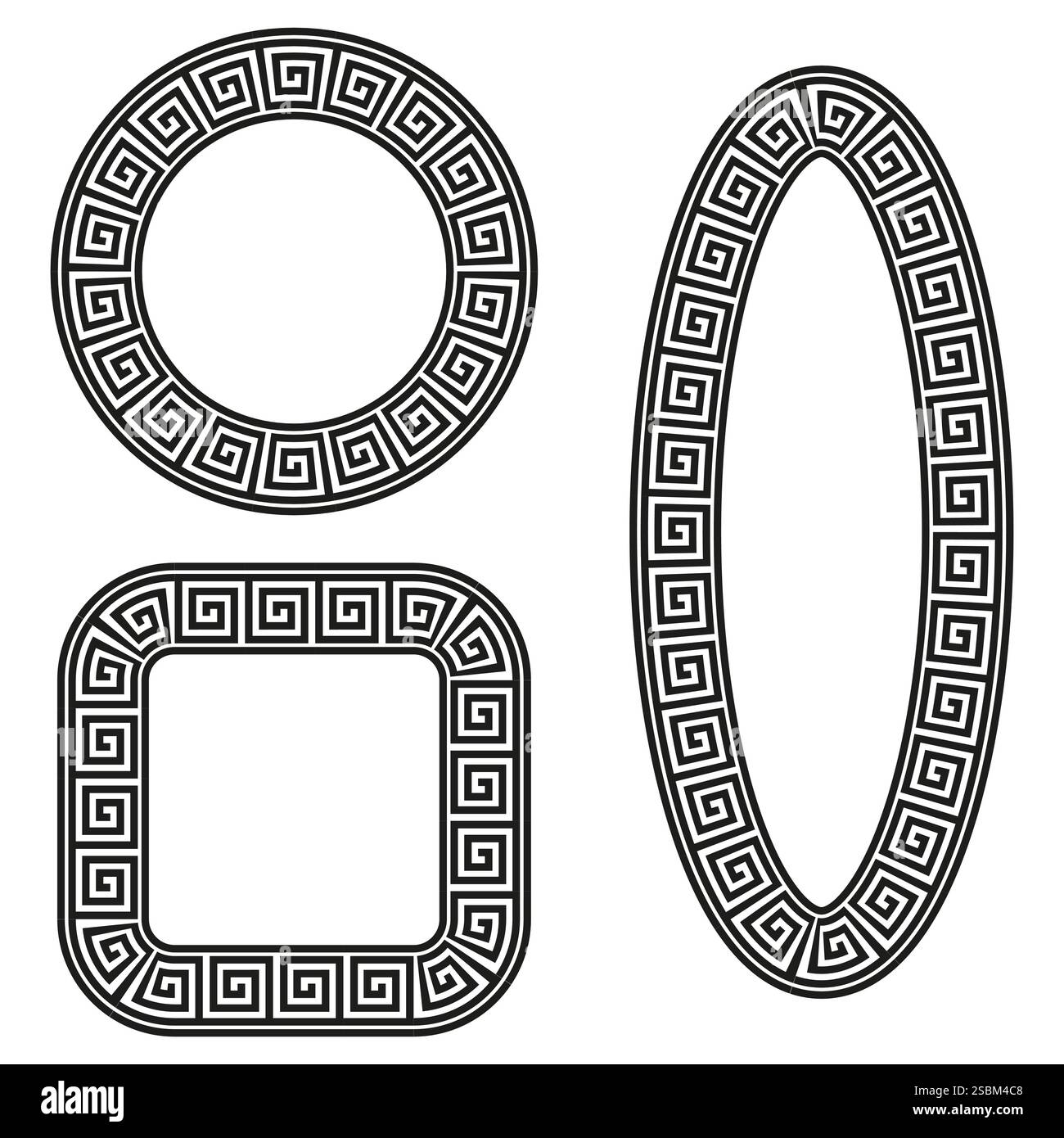 Greek frame set. Decorative border designs. Geometric black and white ...