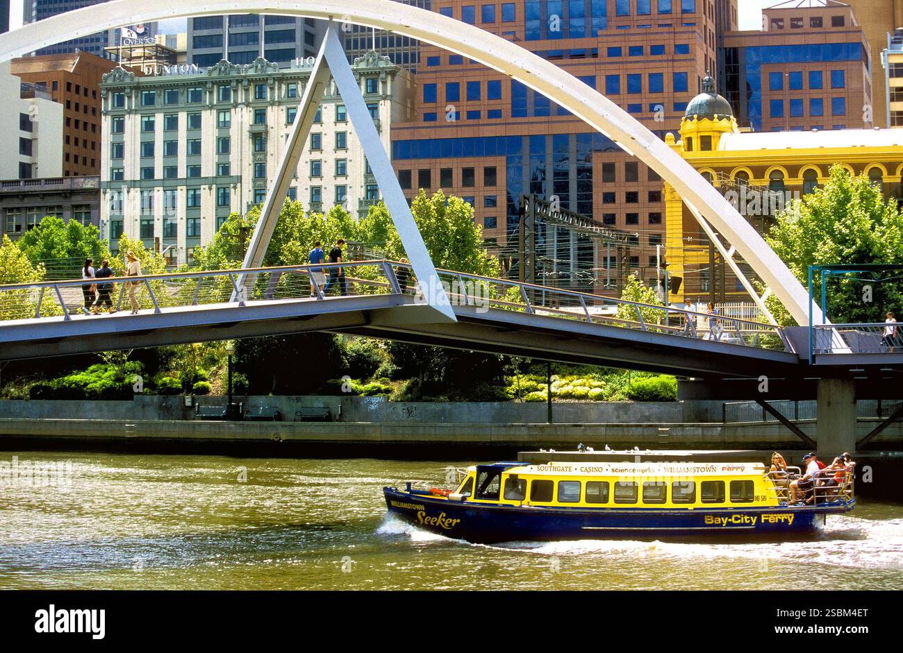 Pedestrian Bridge and Ferry on the Yarra River, Melbourne Australia ...