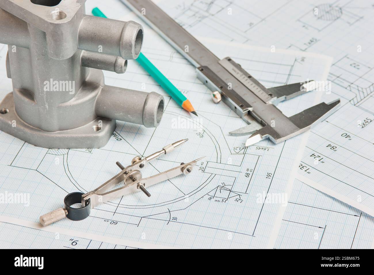 tools and mechanisms detail on the background of technical drawings ...