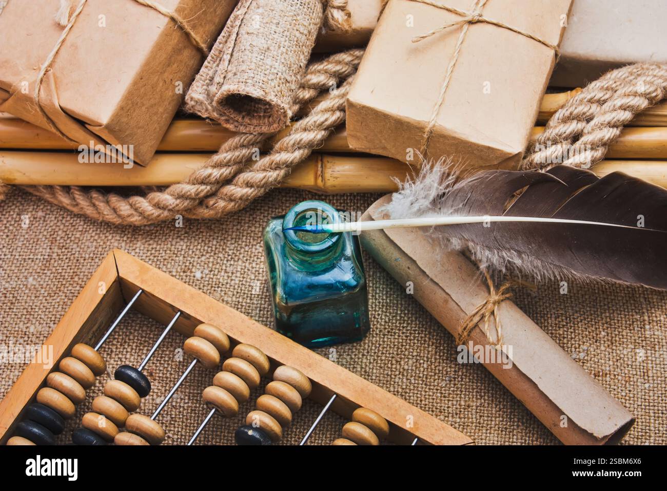 Still Life in a warehouse with abacus in old-style Stock Photo - Alamy