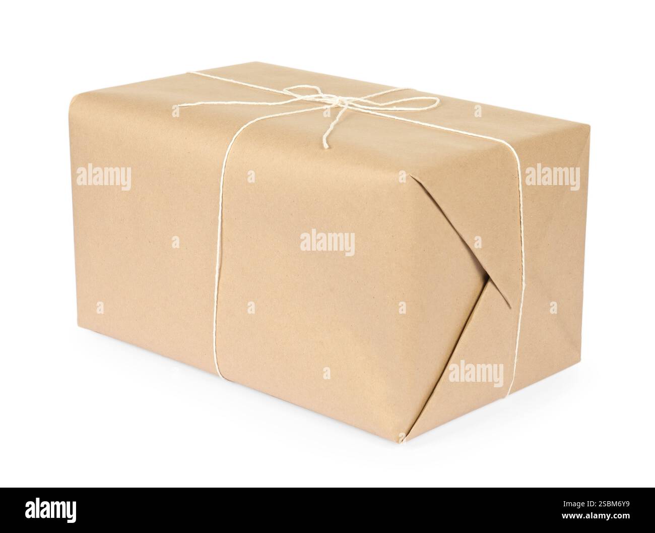 One parcel box wrapped in paper isolated on white Stock Photo - Alamy