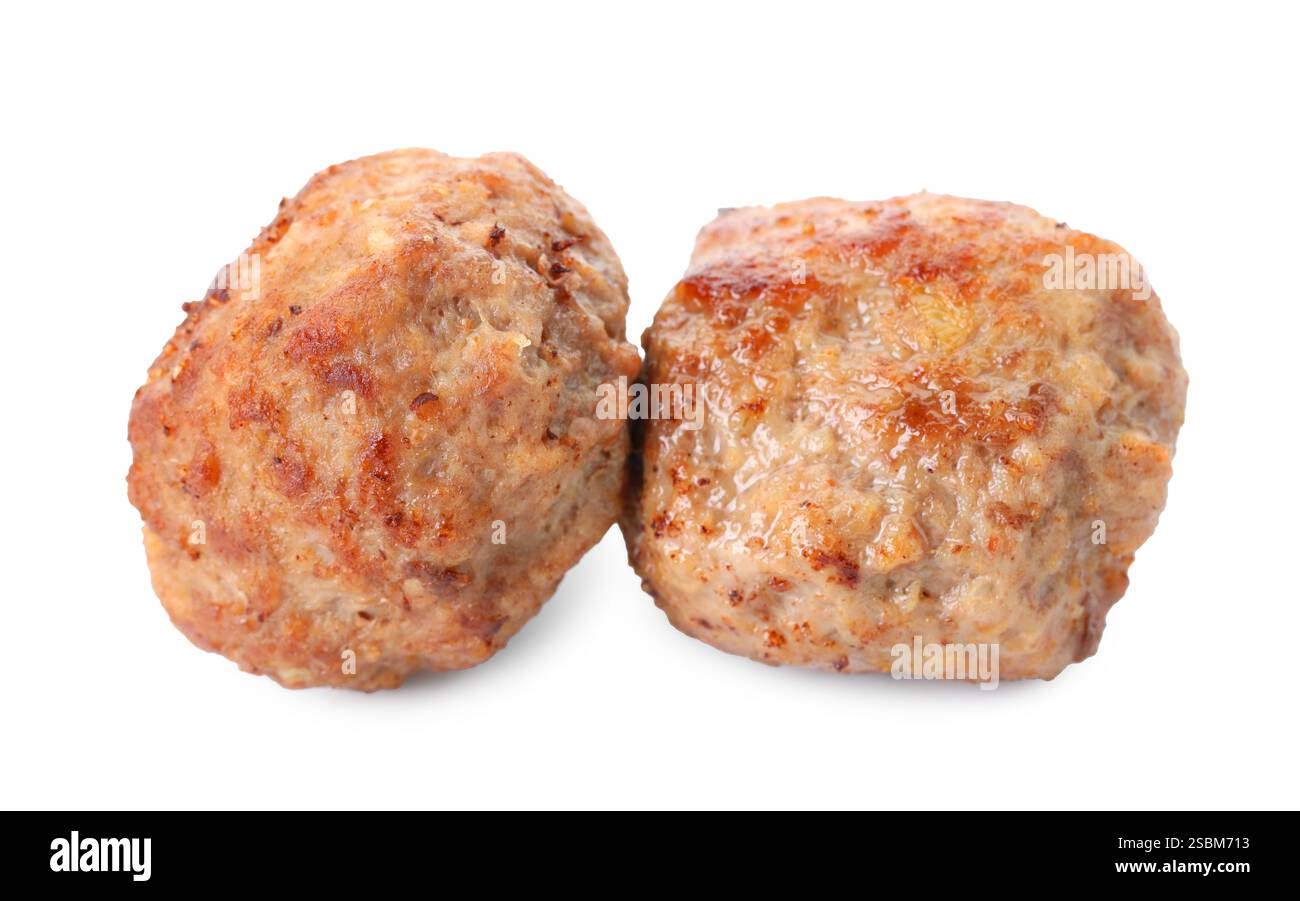 Two tasty cooked meatballs isolated on white Stock Photo - Alamy
