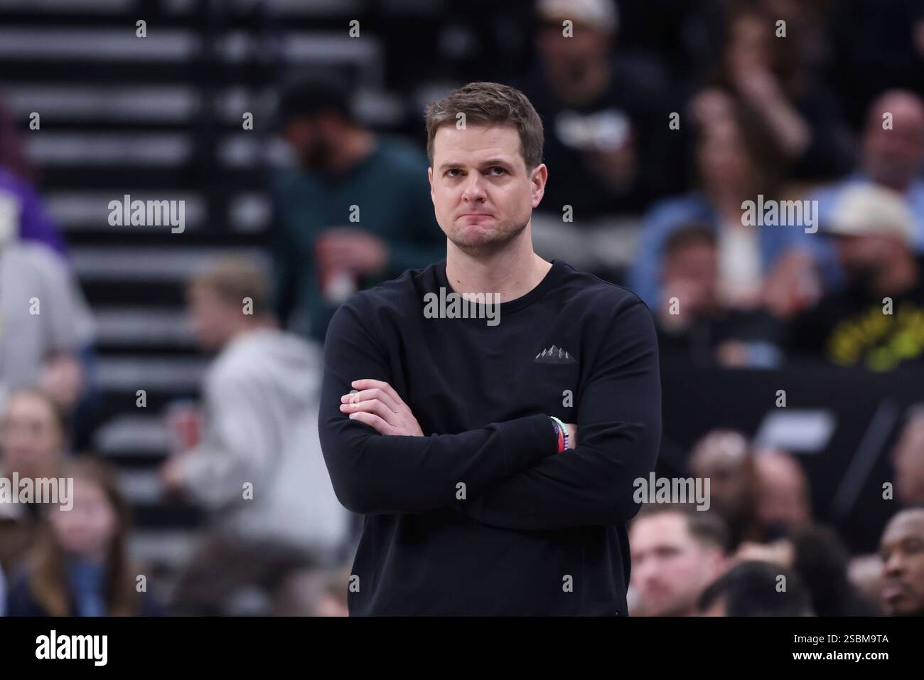 Utah Jazz head coach Will Hardy looks on during the first quarter of an ...