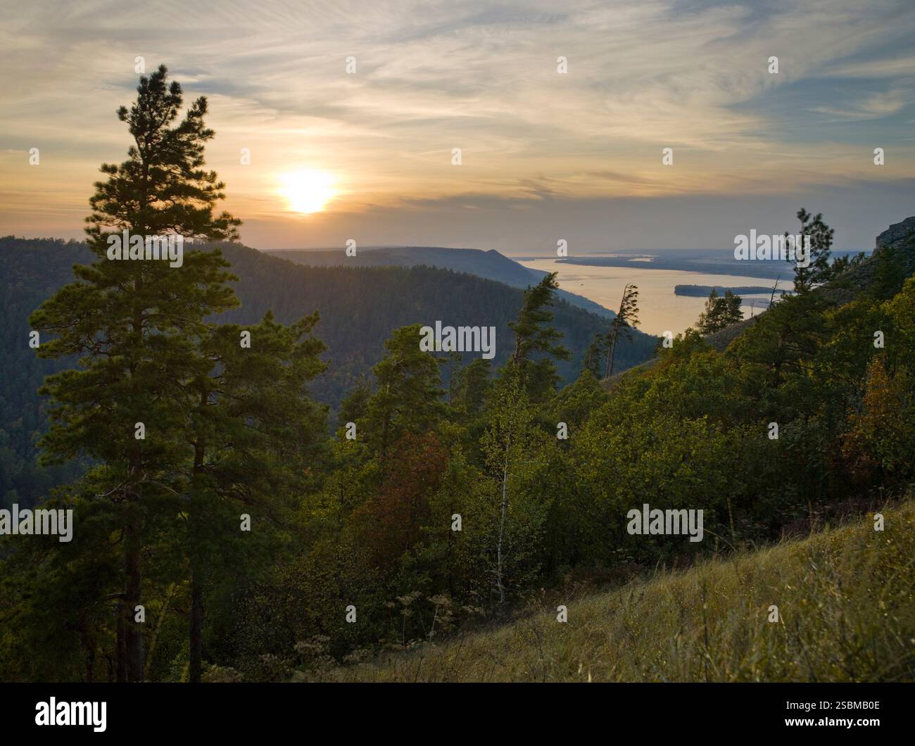 Summer landscape with a view of the sunset in the Samara region on ...