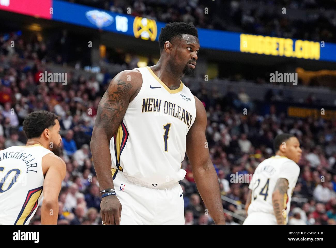 New Orleans Pelicans forward Zion Williamson heads (1) to the bench in ...