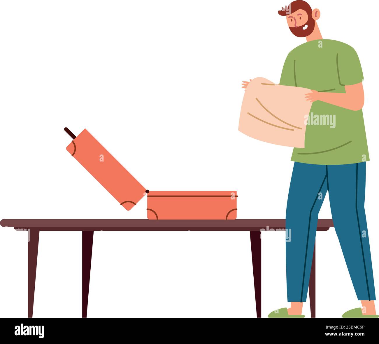 Man Packing at Table Illustration Stock Vector Image & Art - Alamy