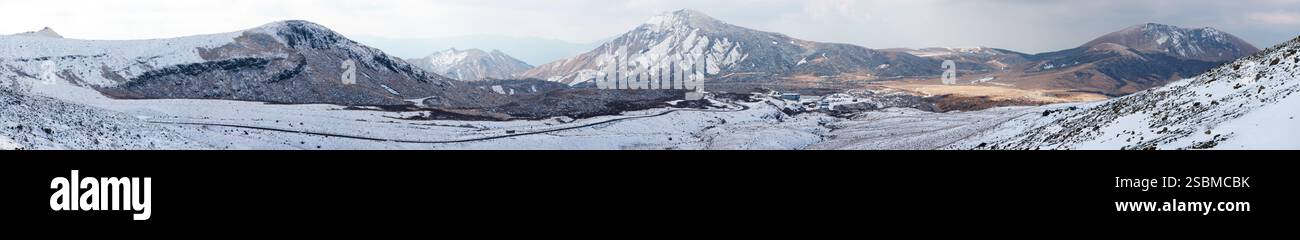 panoramic scene of snow mountain in Aso caldera Stock Photo - Alamy