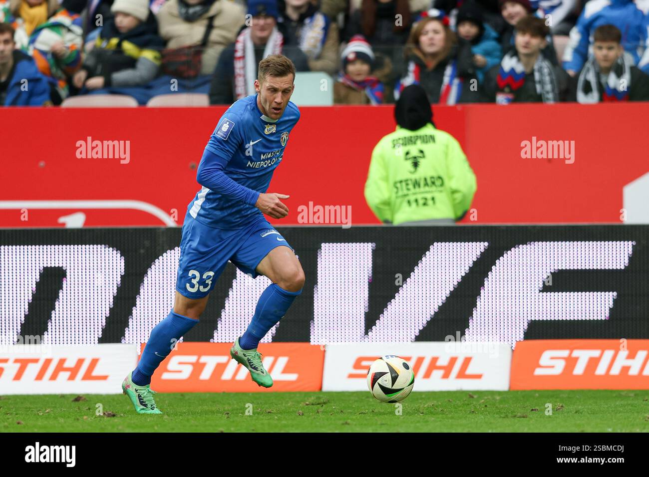 Zabrze, Poland. 02nd Feb, 2025. Dawid Abramowicz of Puszcza Niepolomice seen in action during ...