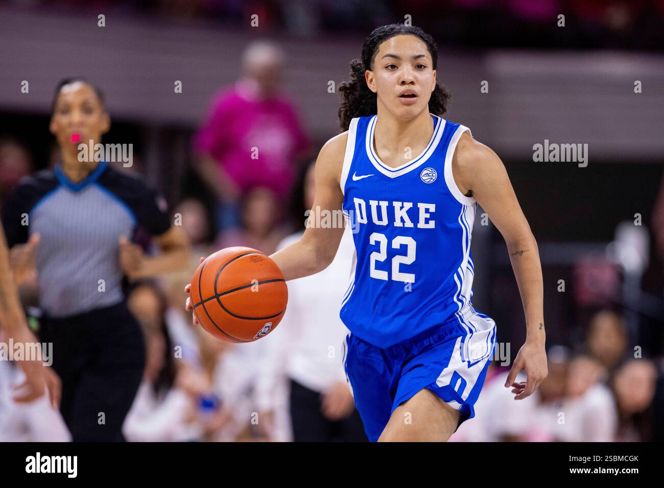 February 3, 2025: Duke guard Taina Mair (22) brings the ball up court ...