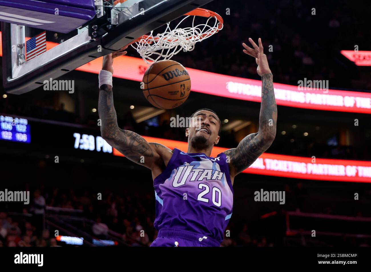Utah Jazz forward John Collins dunks against the Indiana Pacers during ...