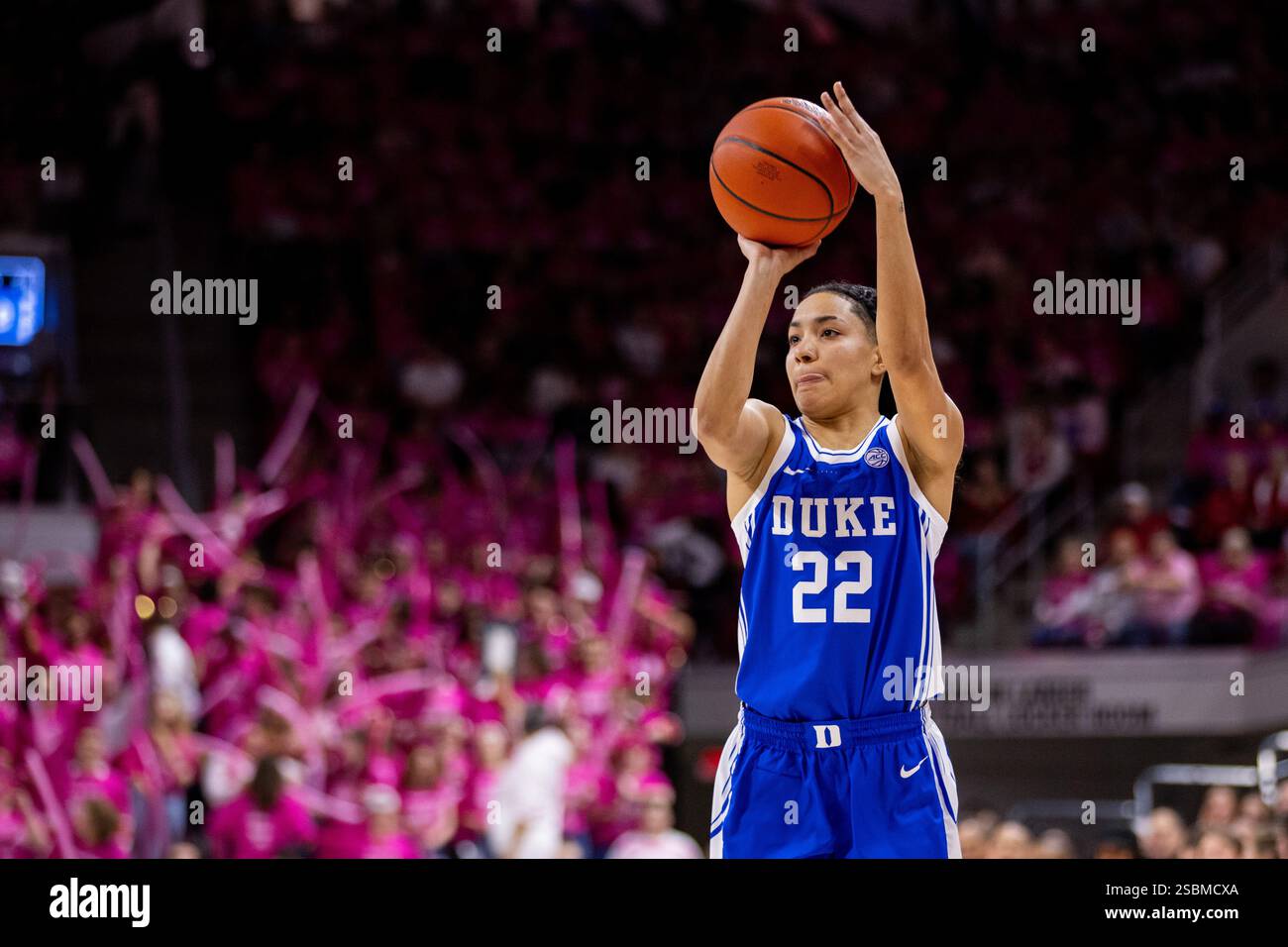 February 3, 2025: Duke guard Taina Mair (22) shoots against NC State ...
