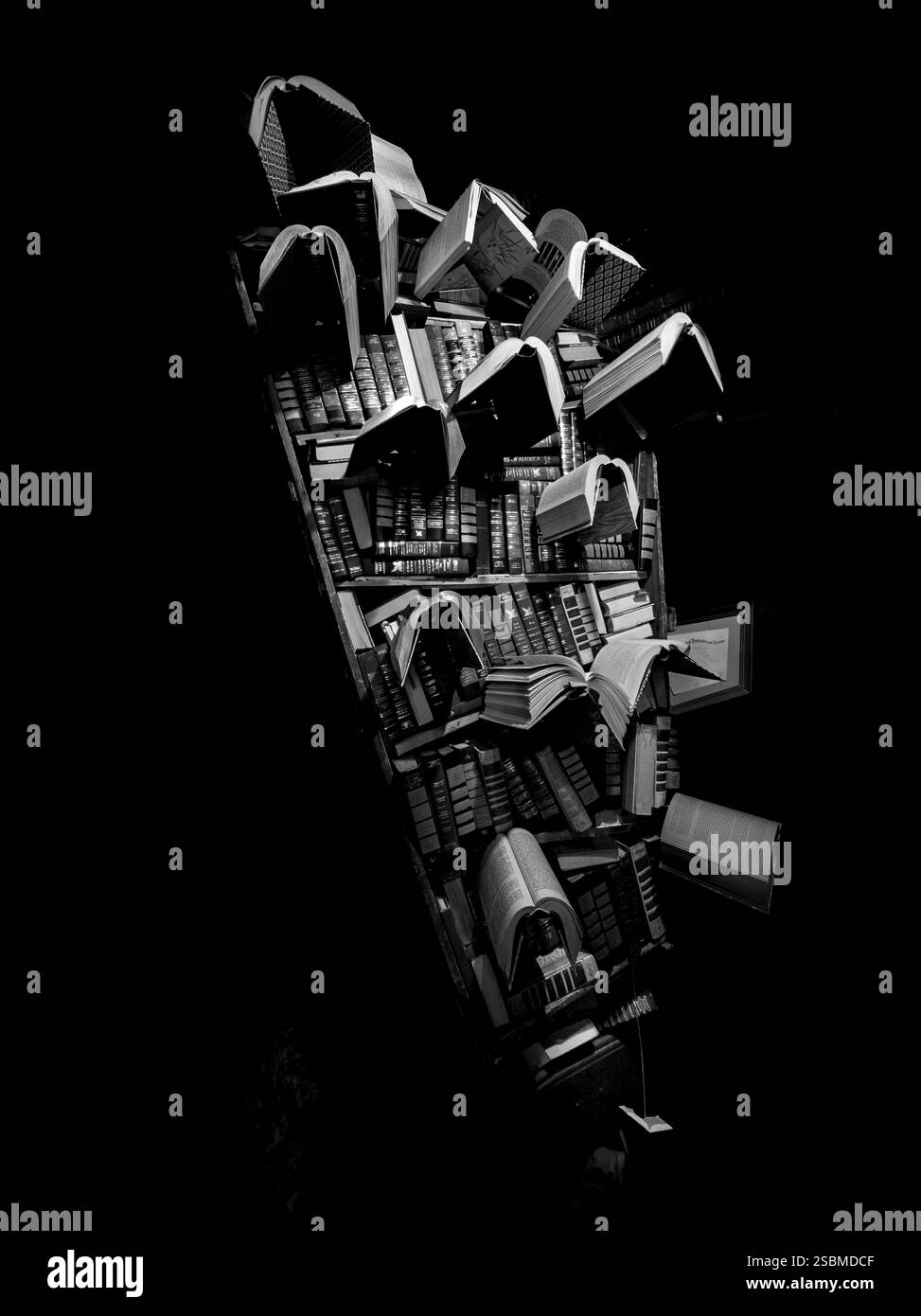 Books flying off the shelf Stock Photo - Alamy