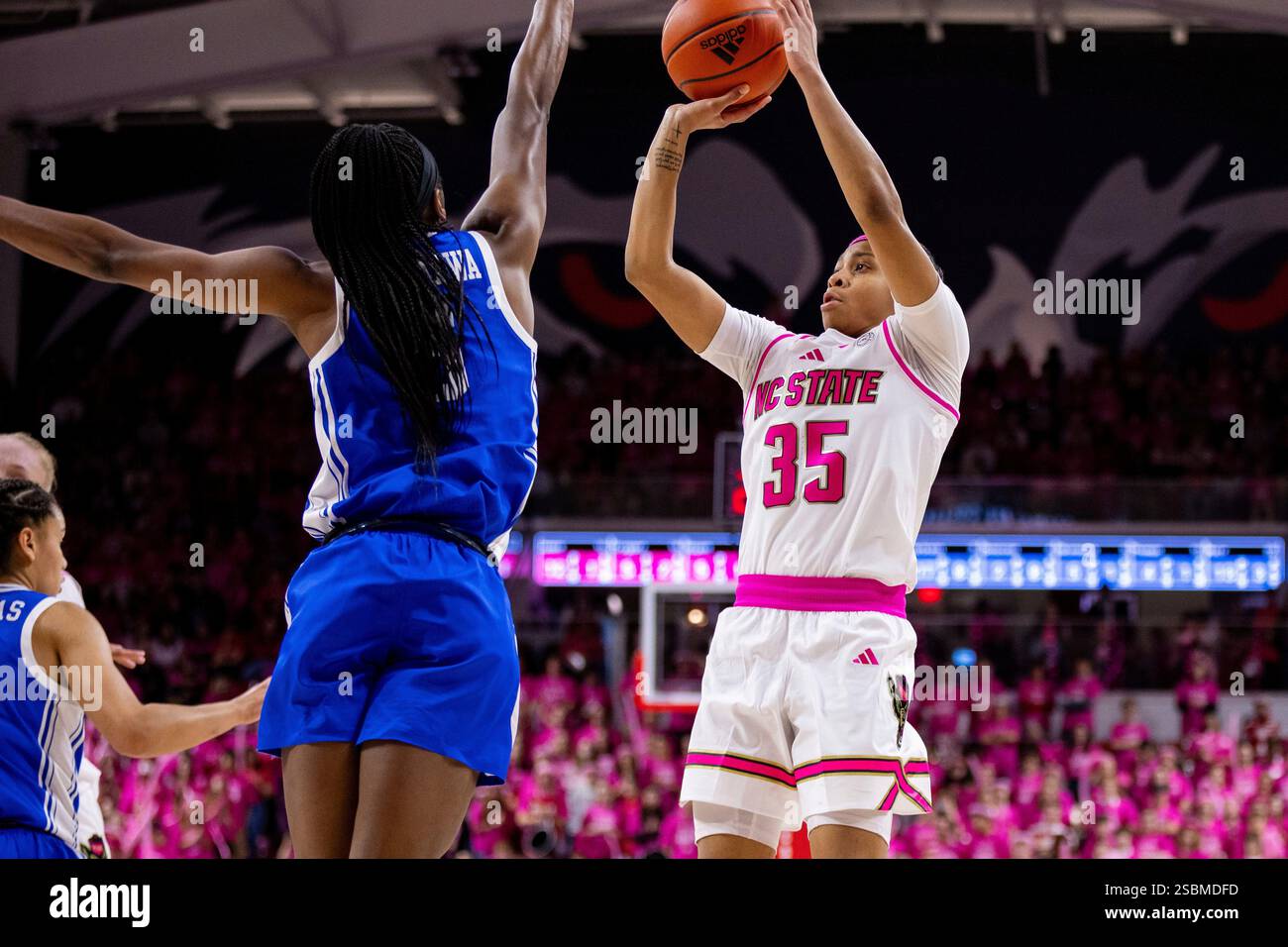 February 3, 2025: NC State guard Zoe Brooks (35) shoots on Duke guard ...