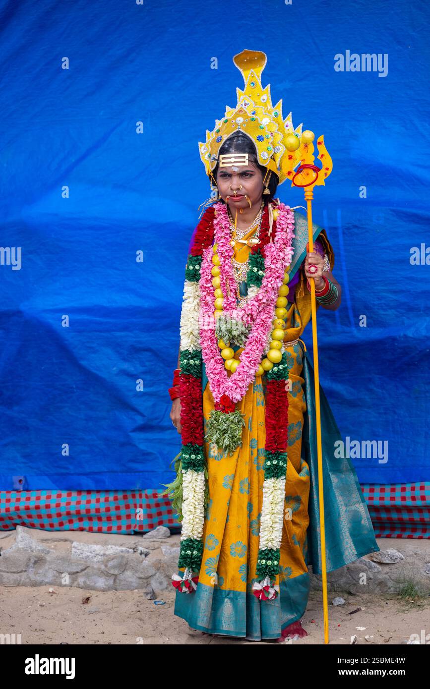 Kulasai, Portrait of indian hindu devotee with painted face and dressed ...