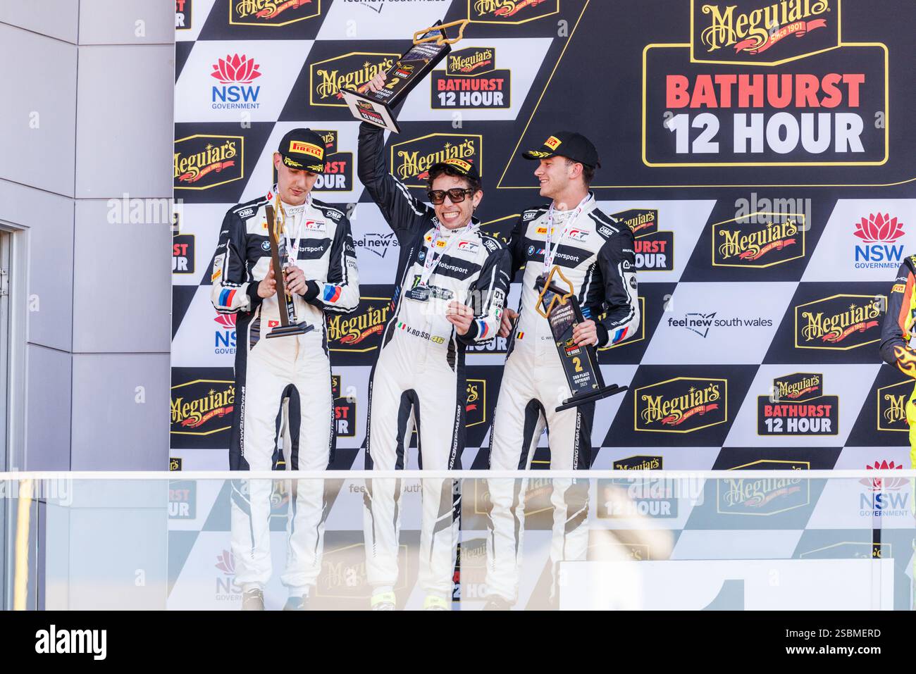 Bathurst, Australia. 02nd Feb, 2025. Raffaele Marciello (L), Valentino Rossi (C) and Charles ...