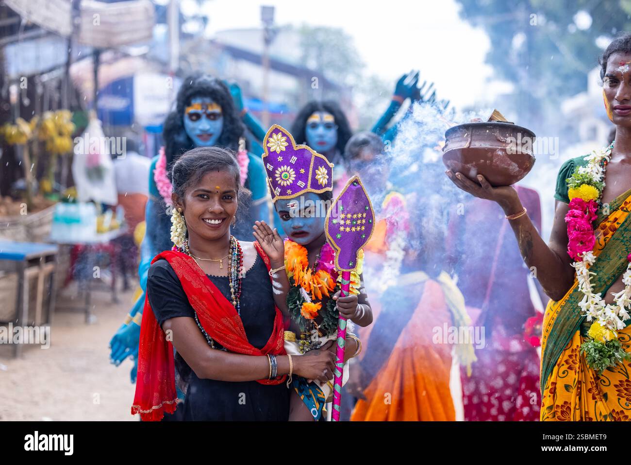 Kulasai, Portrait of indian hindu devotee with painted face and dressed ...