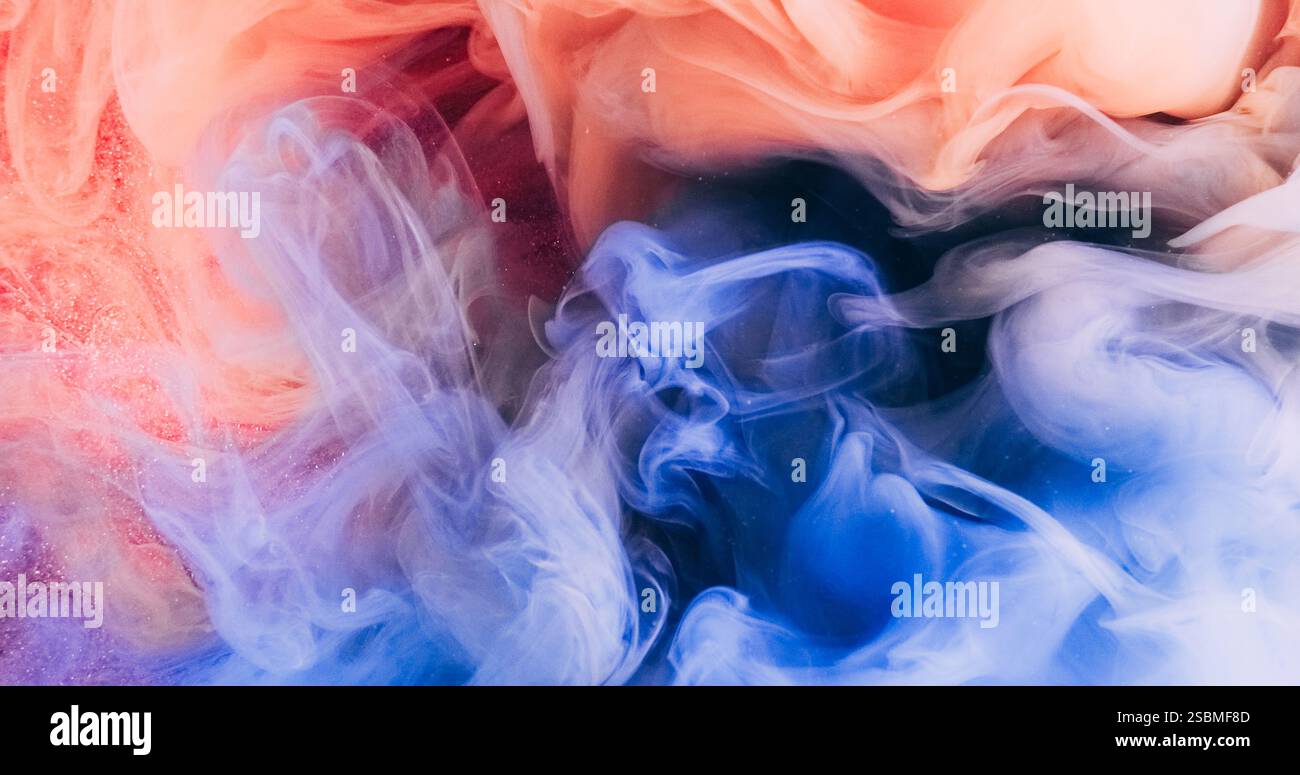 Color smoke. Abstract background. Blur blue coral orange paint water ...