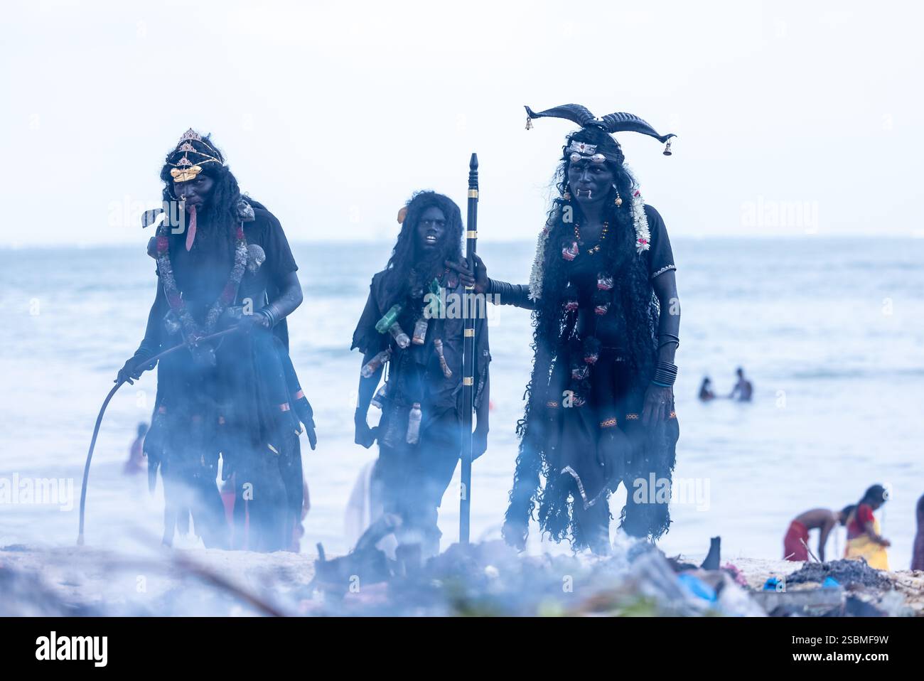 Kulasai, Portrait of indian hindu devotee with painted face and dressed ...