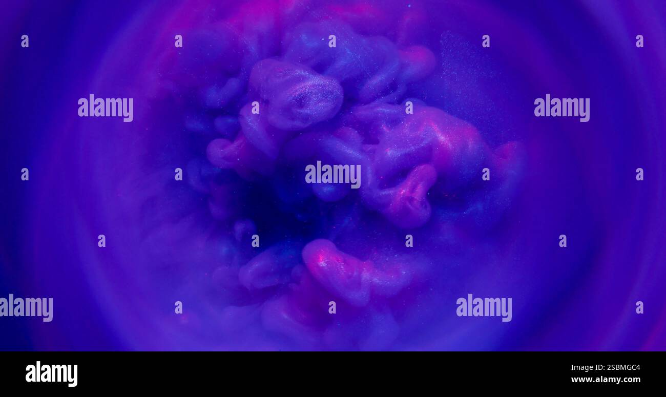 Glitter spreading. Fume burst. Violet blue purple neon fog flow in art ...