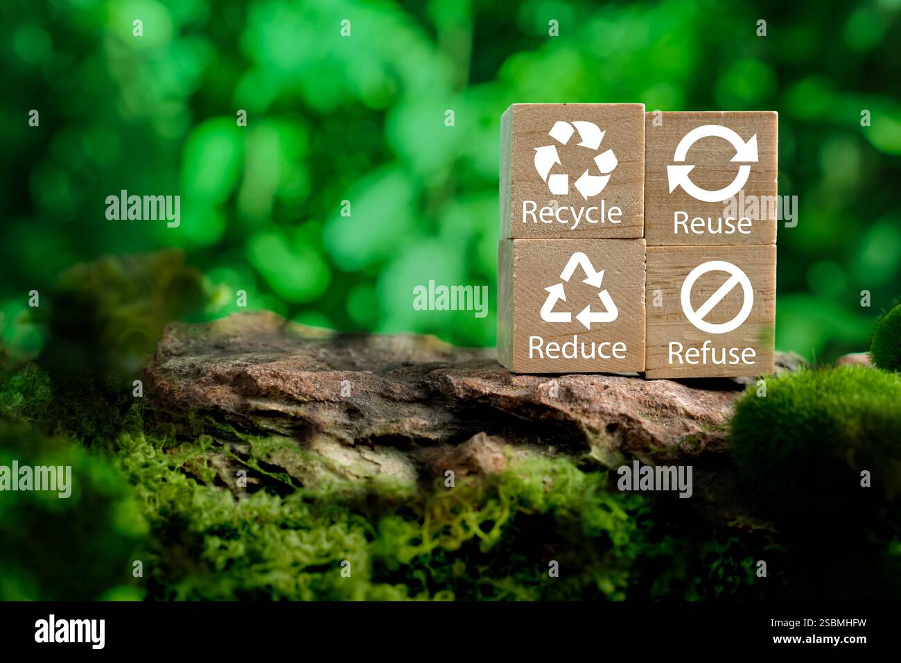 Zero waste Icons with recycling symbols in the middle of a beautiful ...