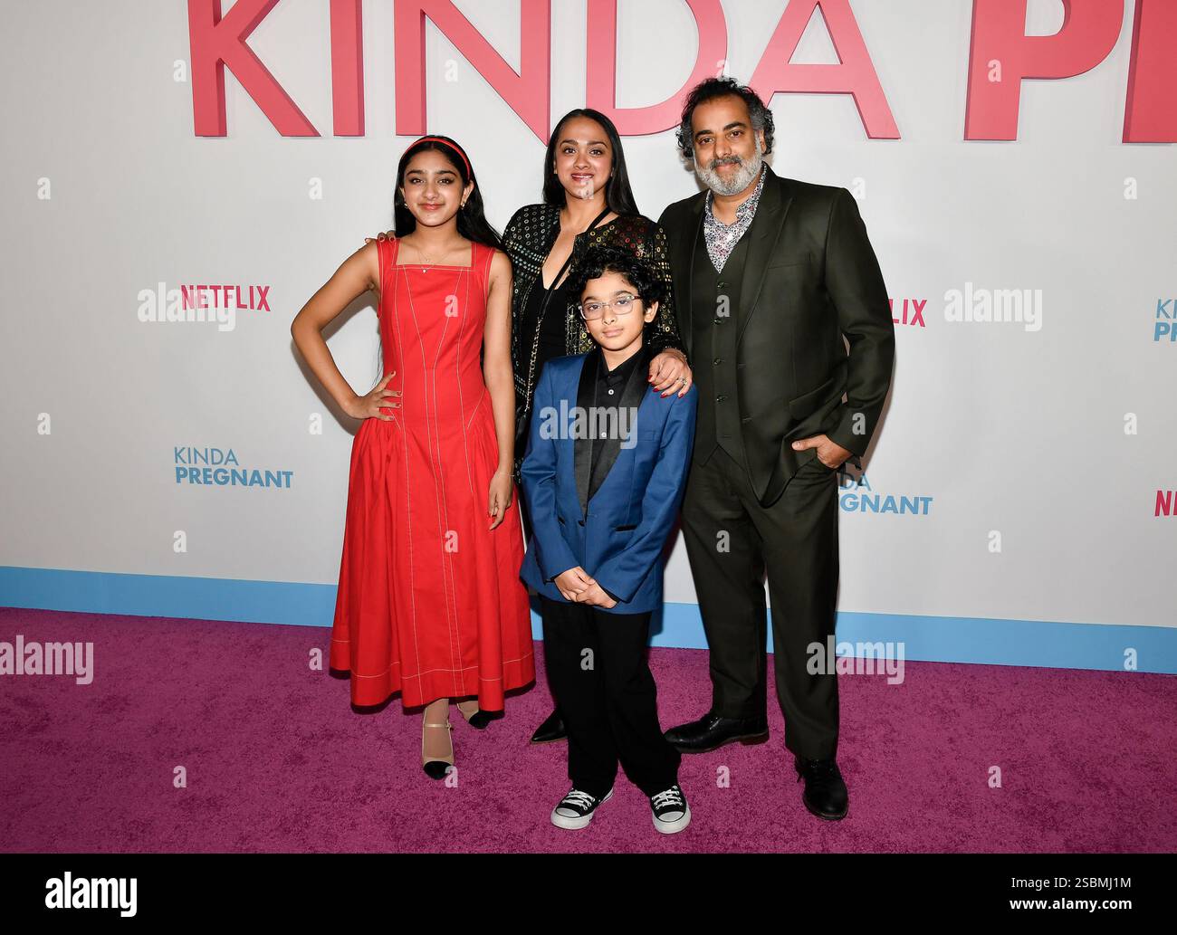 Aalok Mehta, right, and family attend the premiere of Netflix's "Kinda Pregnant" at The Plaza ...
