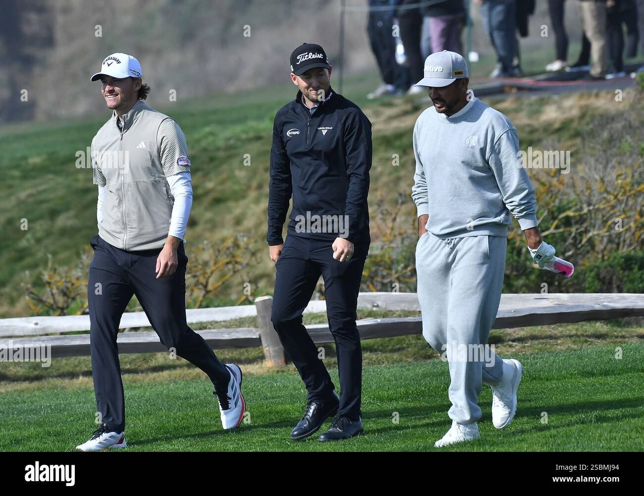 Pebble Beach, Ca, USA. 2nd Feb, 2025. Rasmus HÃ¸jgaard, Lee Hodges and ...