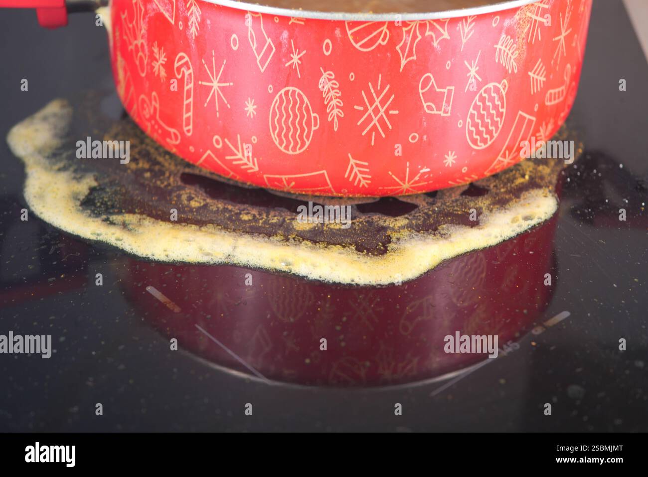 Burnt cooking oil has created a bubbling residue on the surface of the ...