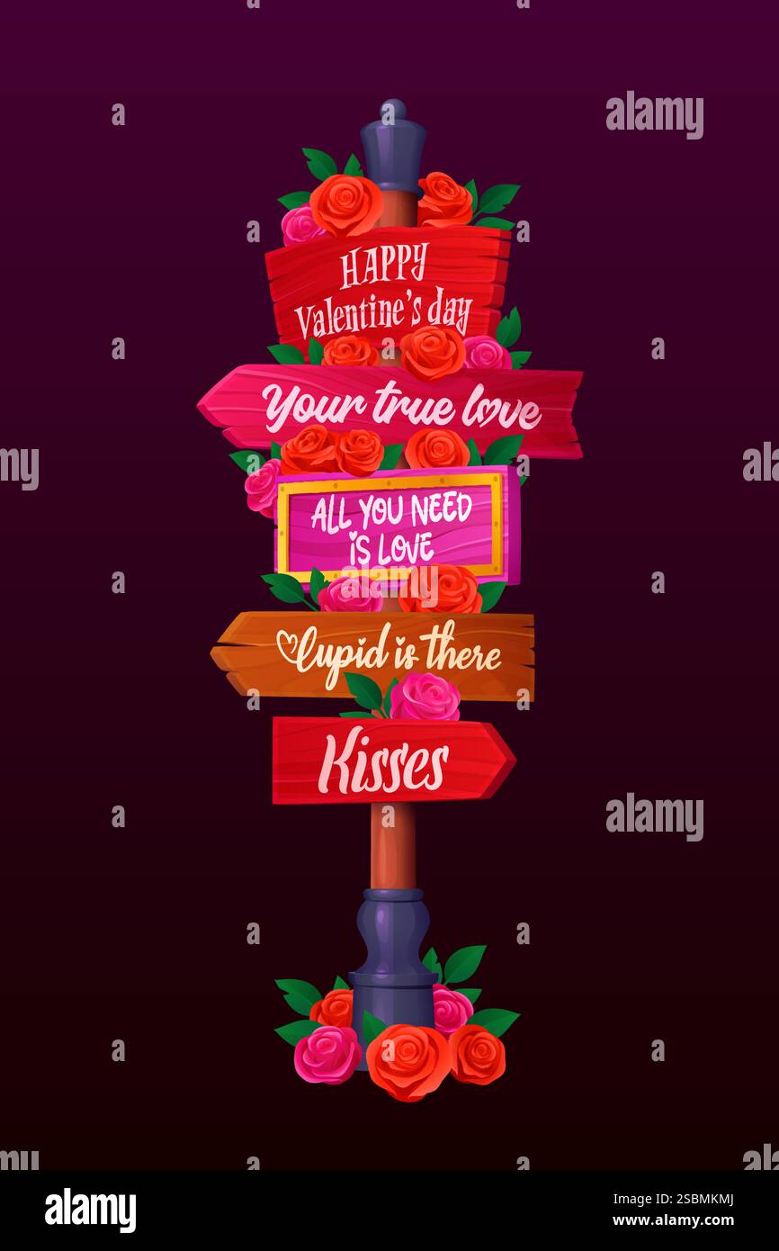 Valentine day party sign board or holiday signage with direction arrows ...