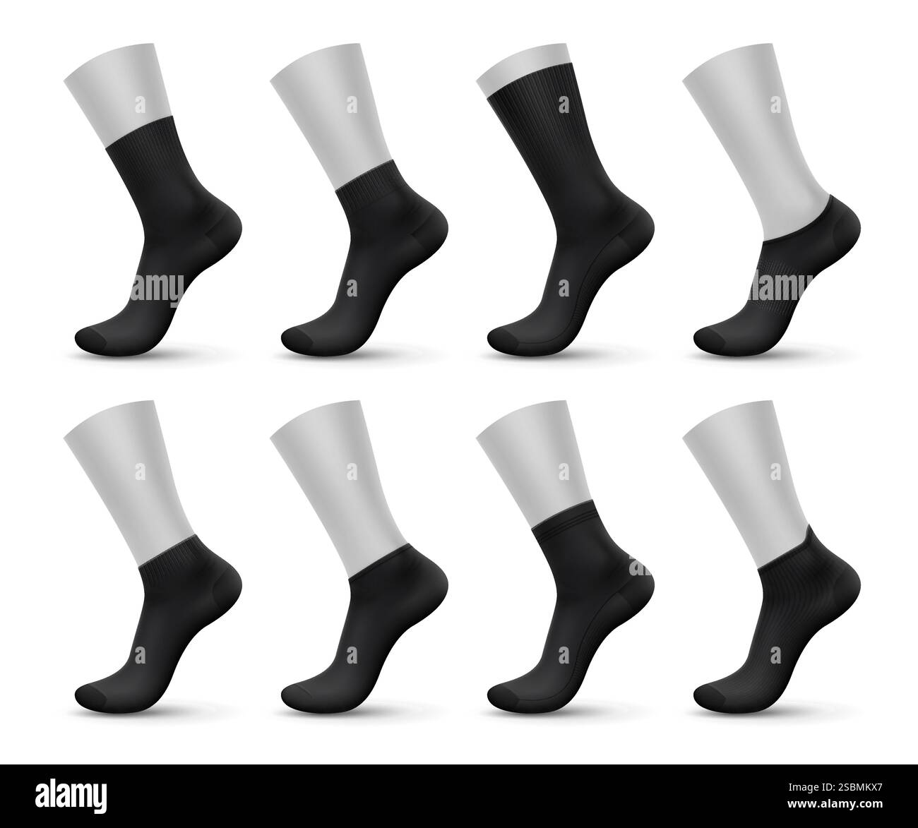 Realistic black man socks, 3d vector sox mockups for fashion and ...