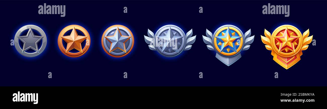 Rating star level medal, game rank badge, heraldic medal progression ...