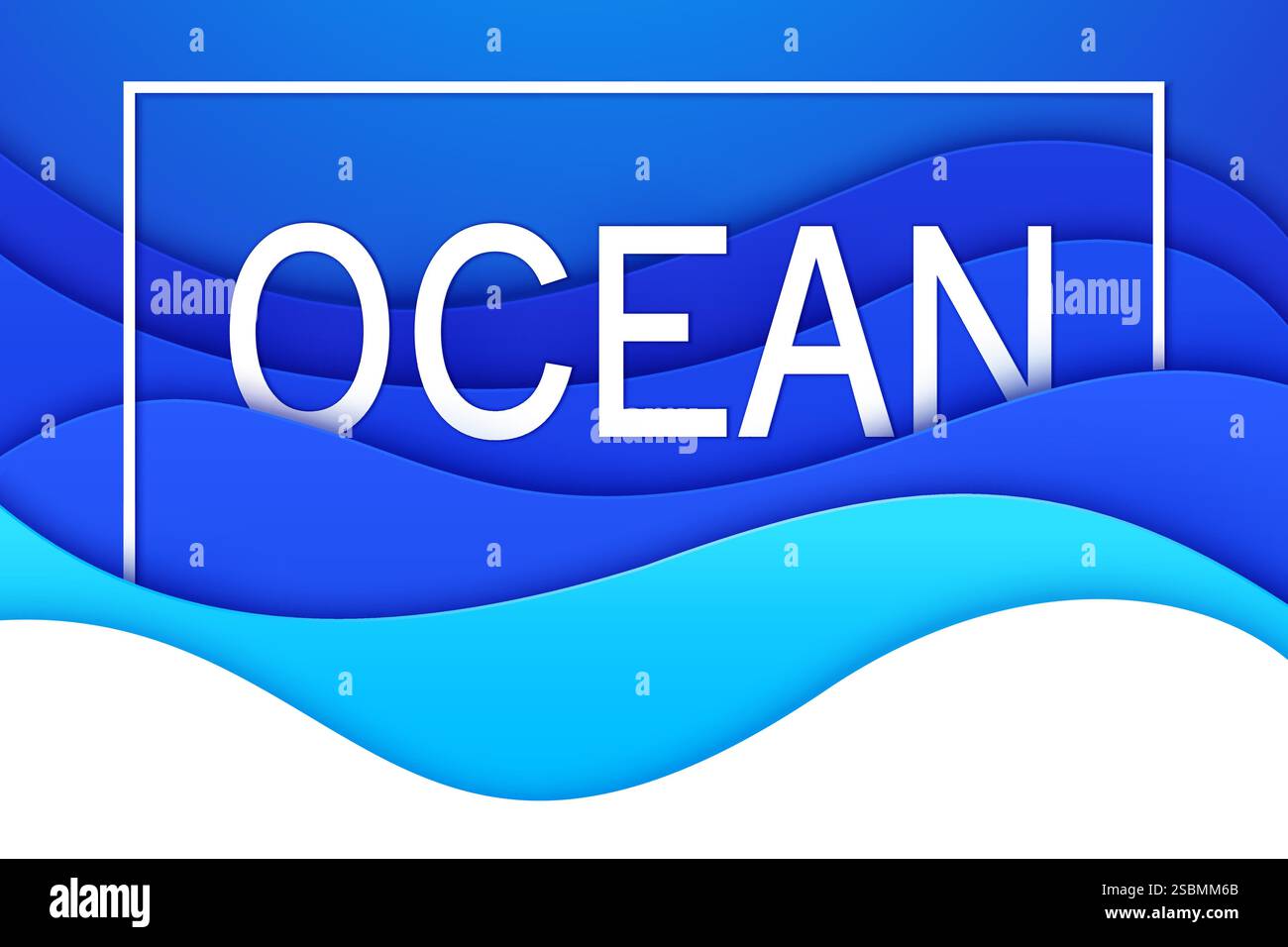 Blue paper cut sea wave banner with blue and white 3d layers and ...