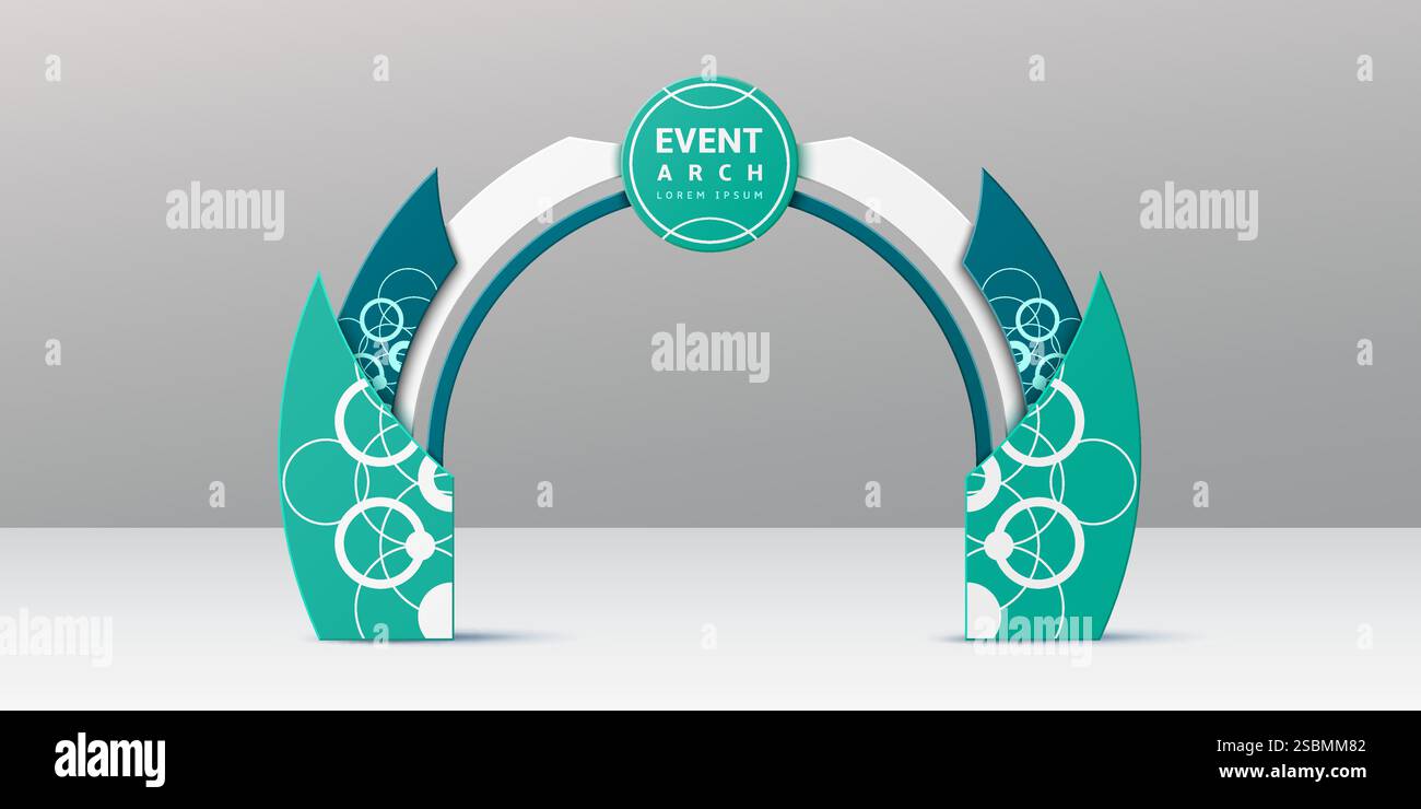 Azure event arch, realistic 3d vector exhibition entrance with teal and ...