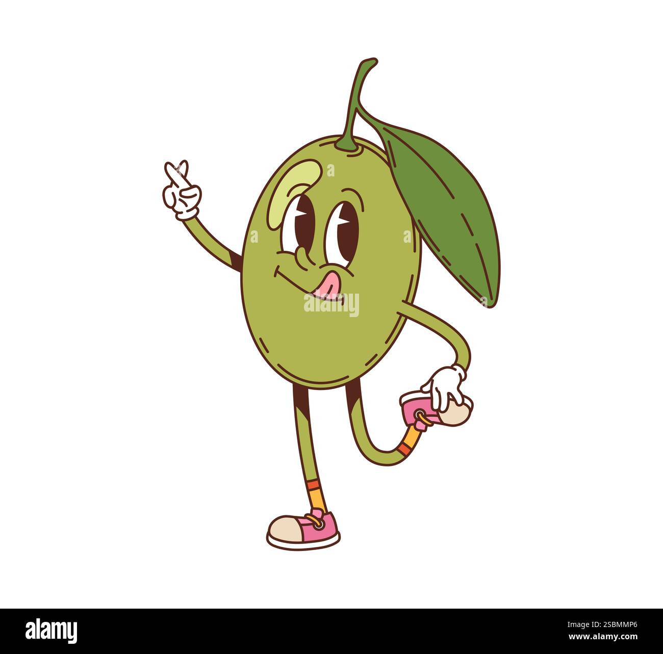 Cartoon groovy green olive vegetable character happily posing with ...