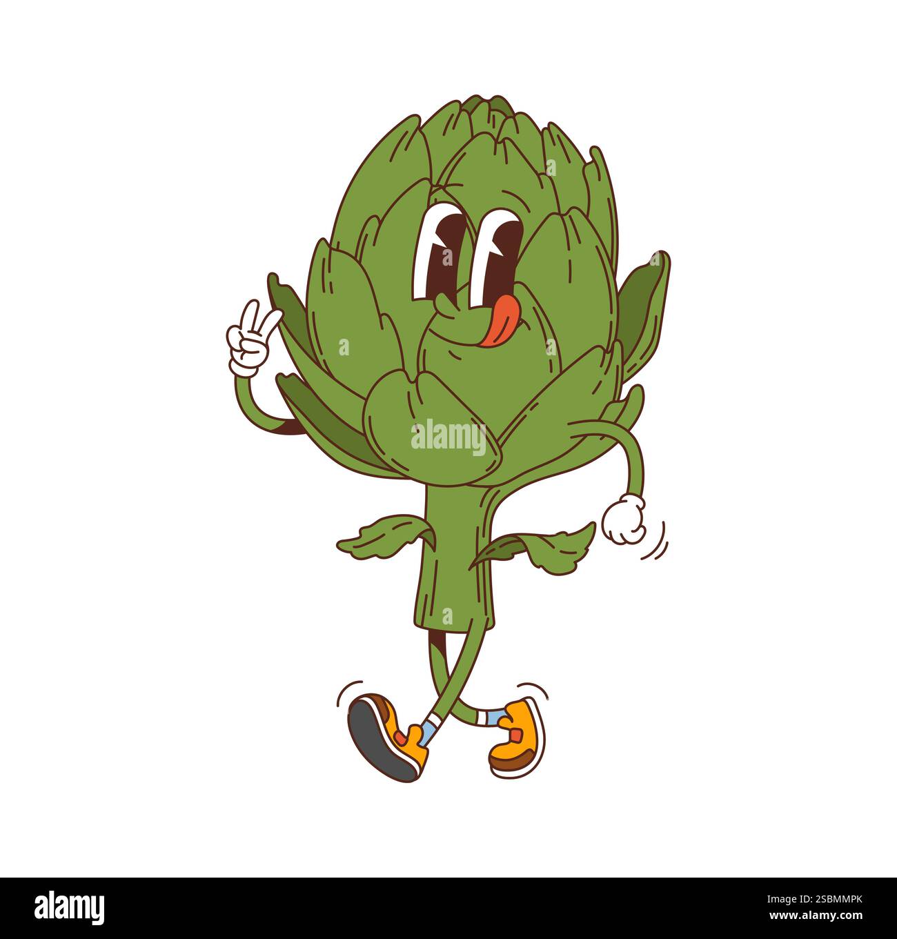 Cartoon groovy artichoke vegetable character. Isolated vector healthy ...