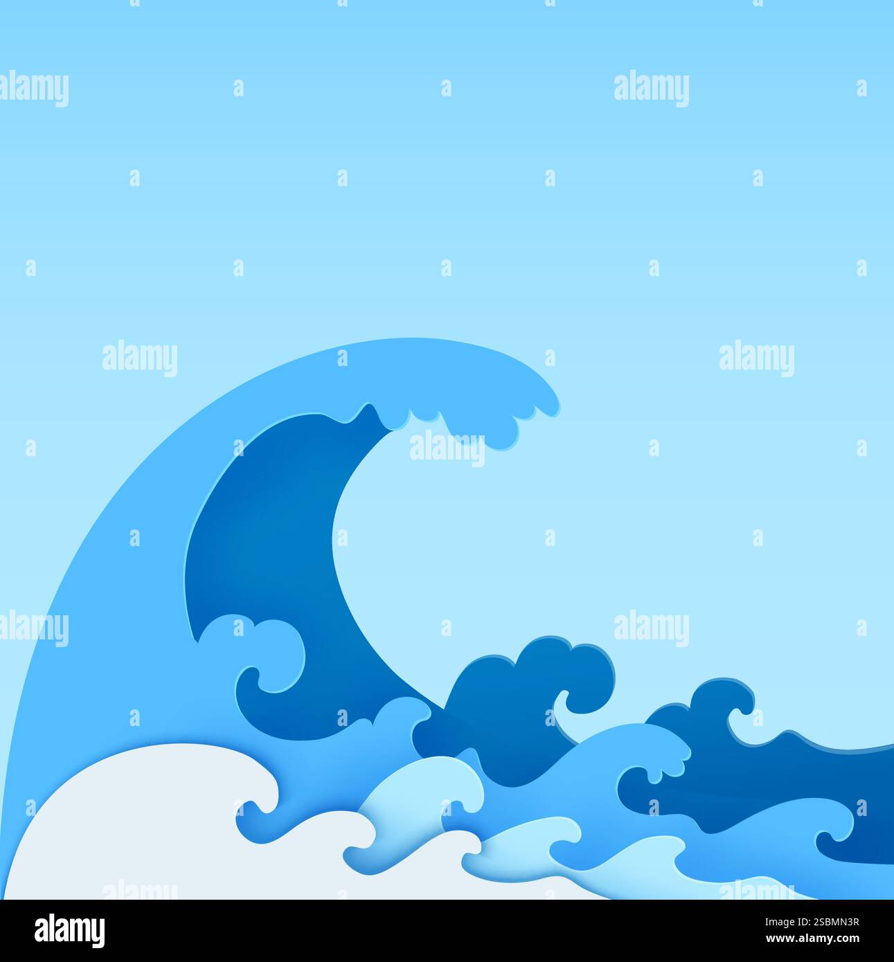 Paper cut sea tsunami wave 3d vector background, featuring blue fluid ...